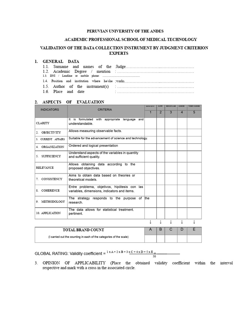 Validation of The Data Collection Instrument by Expert Judgment ...