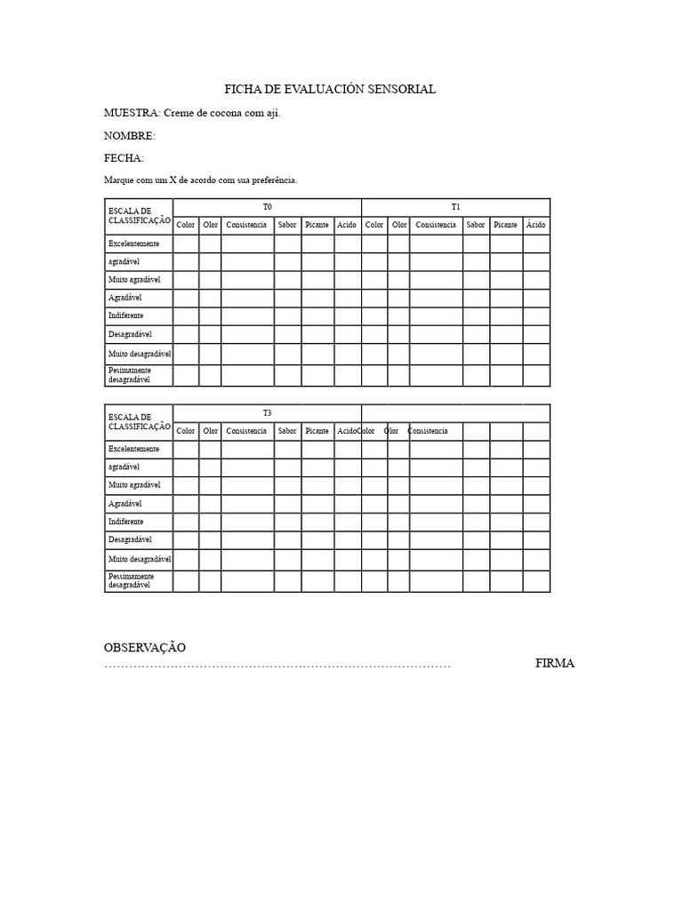 Ficha De Avaliação Sensorial Pdf