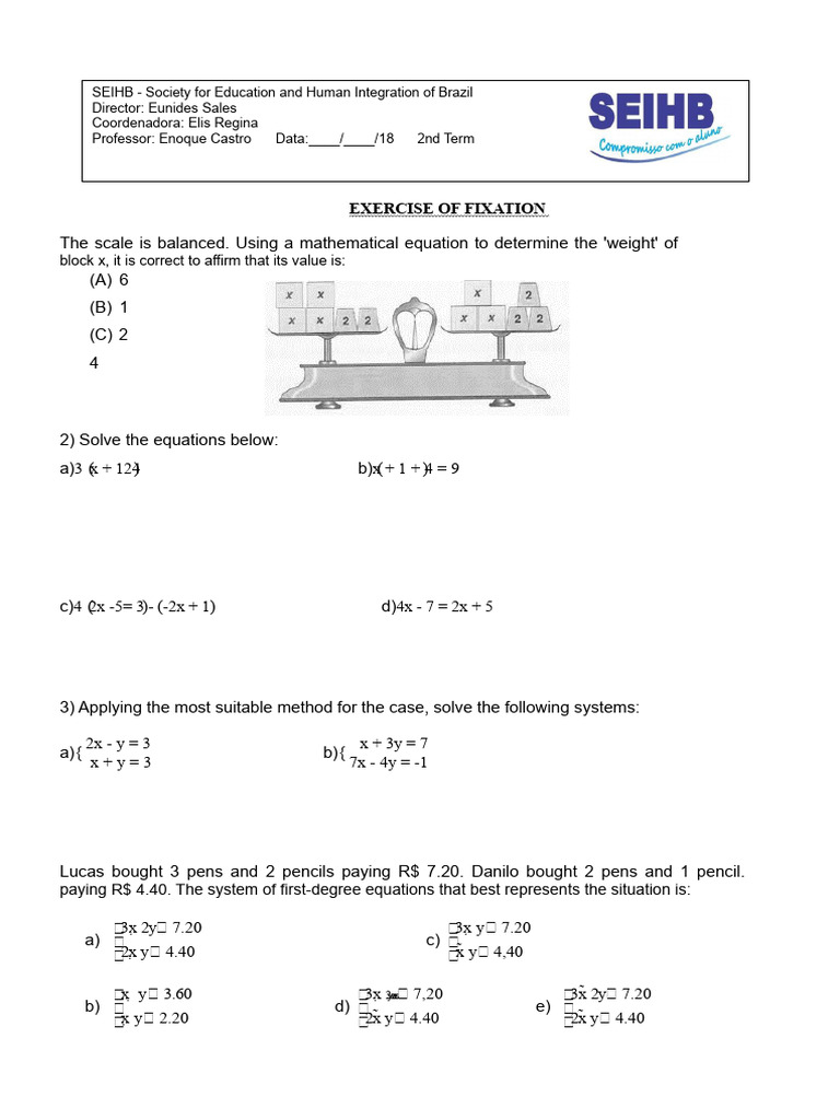 Systems of Equations 7th Grade | PDF | Equations | Applied Mathematics