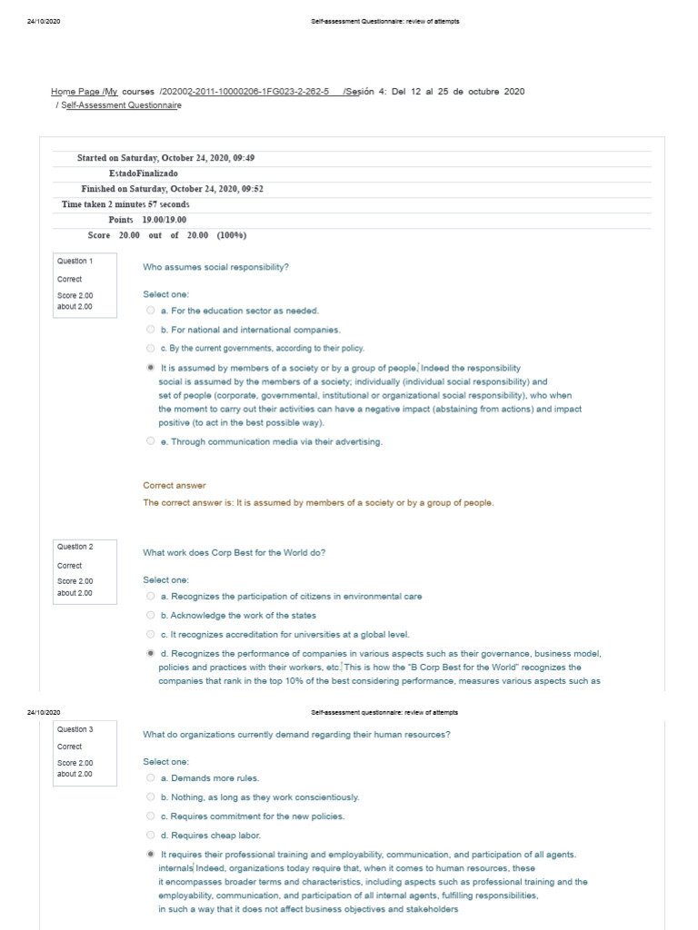 Self-Assessment Questionnaire - Social Responsibility | PDF | Corporate ...