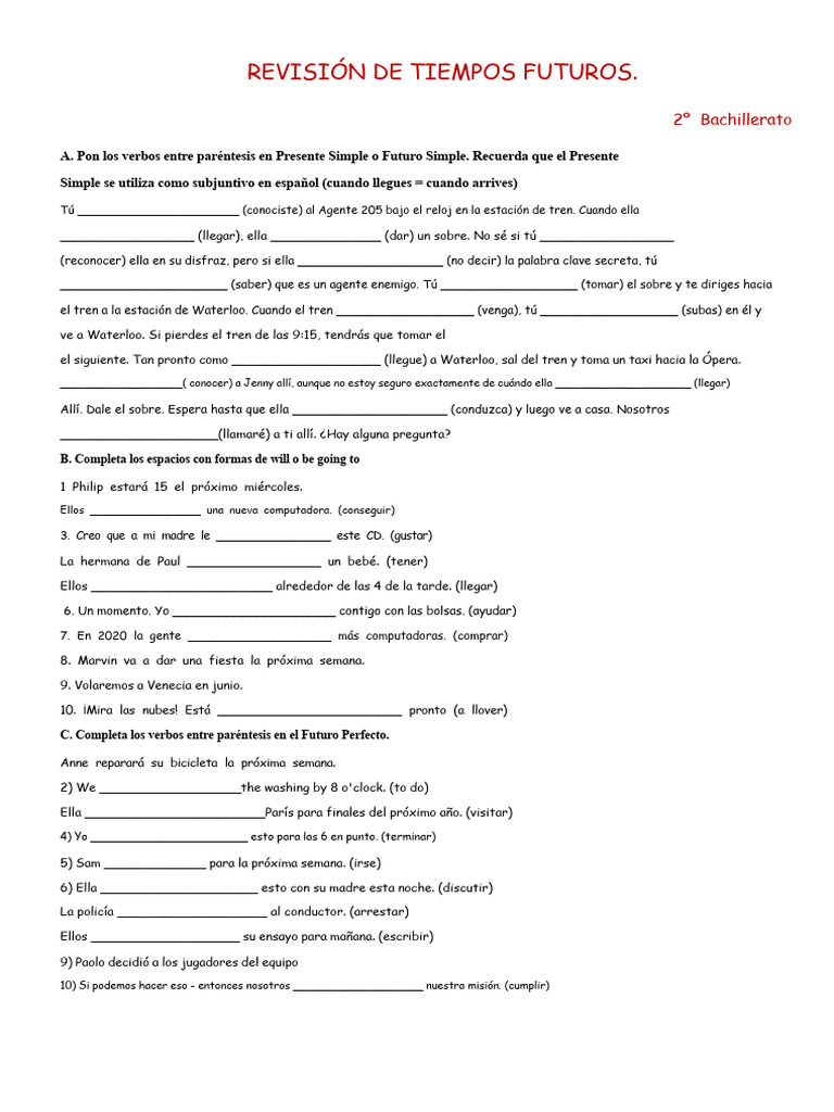 Ejercicios de Tiempos Futuros en Inglés | PDF