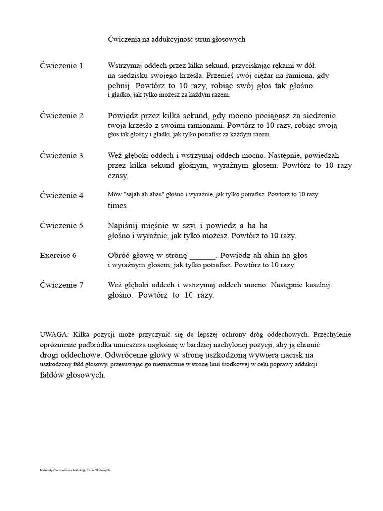 Ćwiczenia Przywodzenia Strun Głosowych | PDF