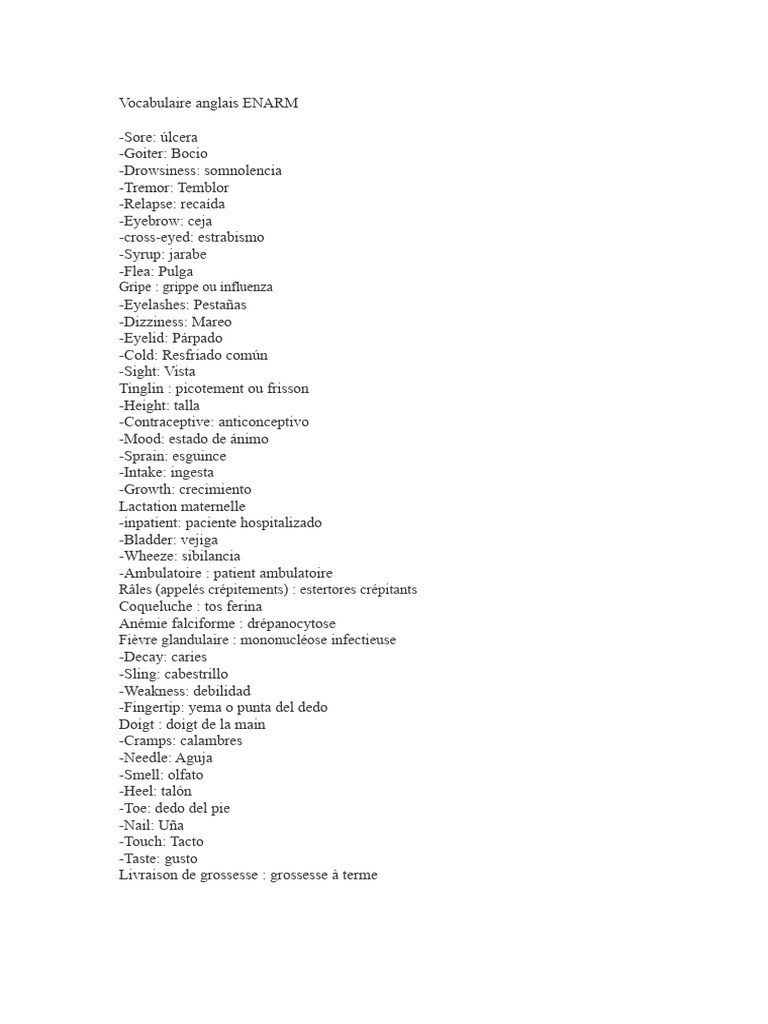 Vocabulaire médical anglais-français | PDF | Médecine clinique ...