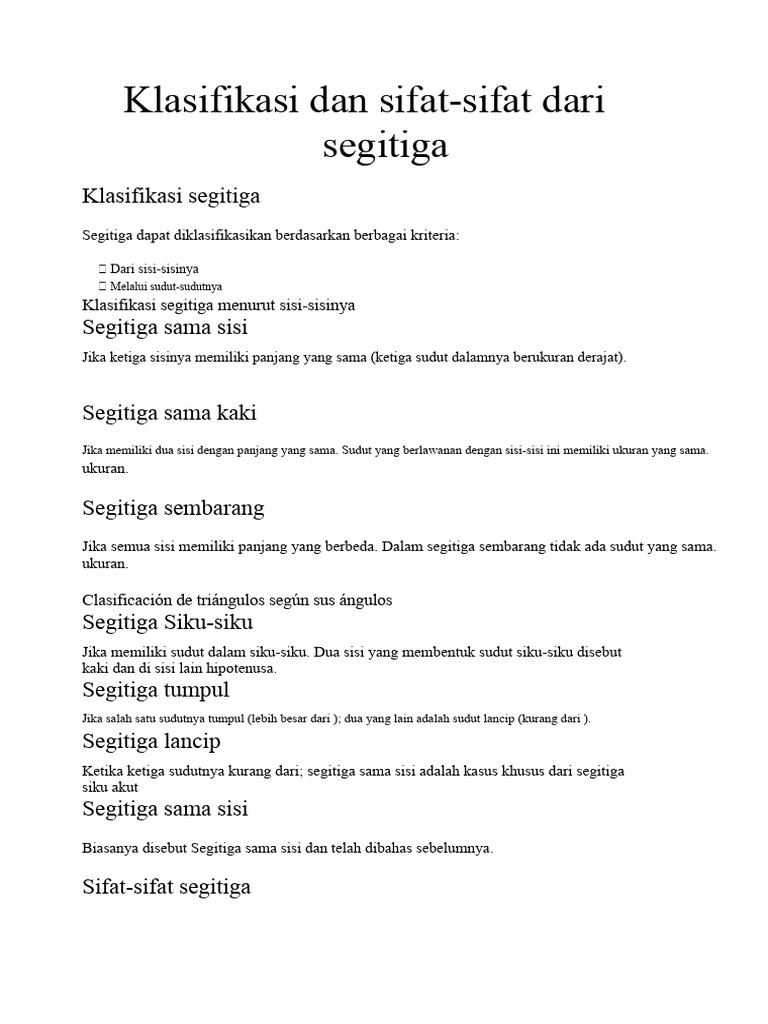 Klasifikasi dan Sifat Segitiga | PDF