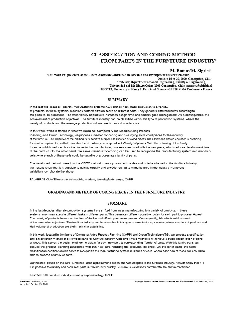 Classification and Coding Method of Parts in The Furniture Industry ...