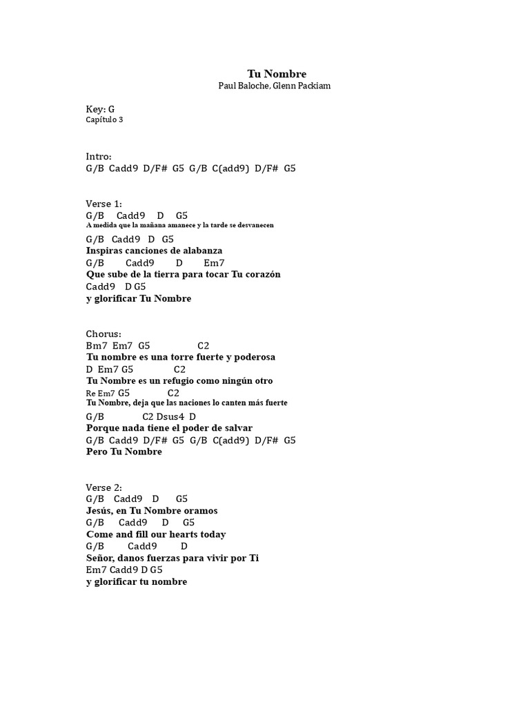 Alabanza a Tu Nombre: Letra y Acordes | PDF