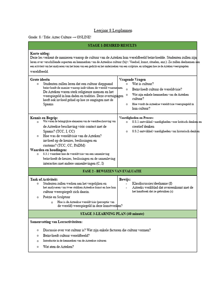 Azteekse Lesplan | PDF