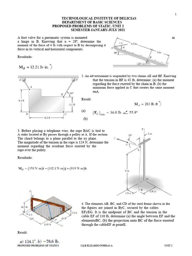 1 Proposed Problems of Statics Unit 2. 1.21 | PDF | Force | Beam ...