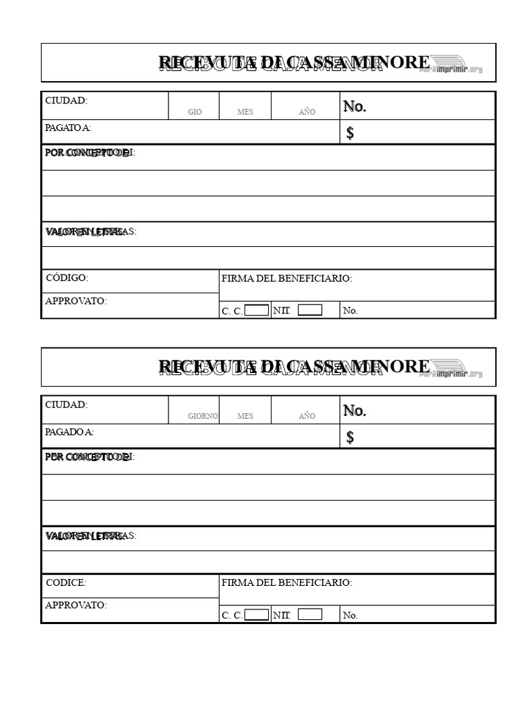 Ricevuta Di Cassa Minore Da Stampare PDF | PDF
