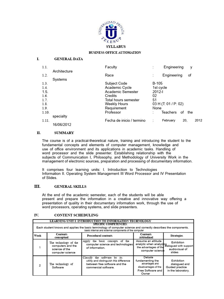 Syllabus Business Office Automation I - TELESUP | PDF | Computer File ...