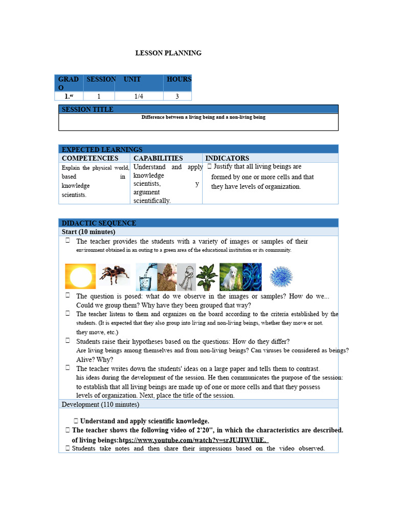 Living vs Non-Living Beings Lesson Plan | PDF | Zika Virus | Atoms