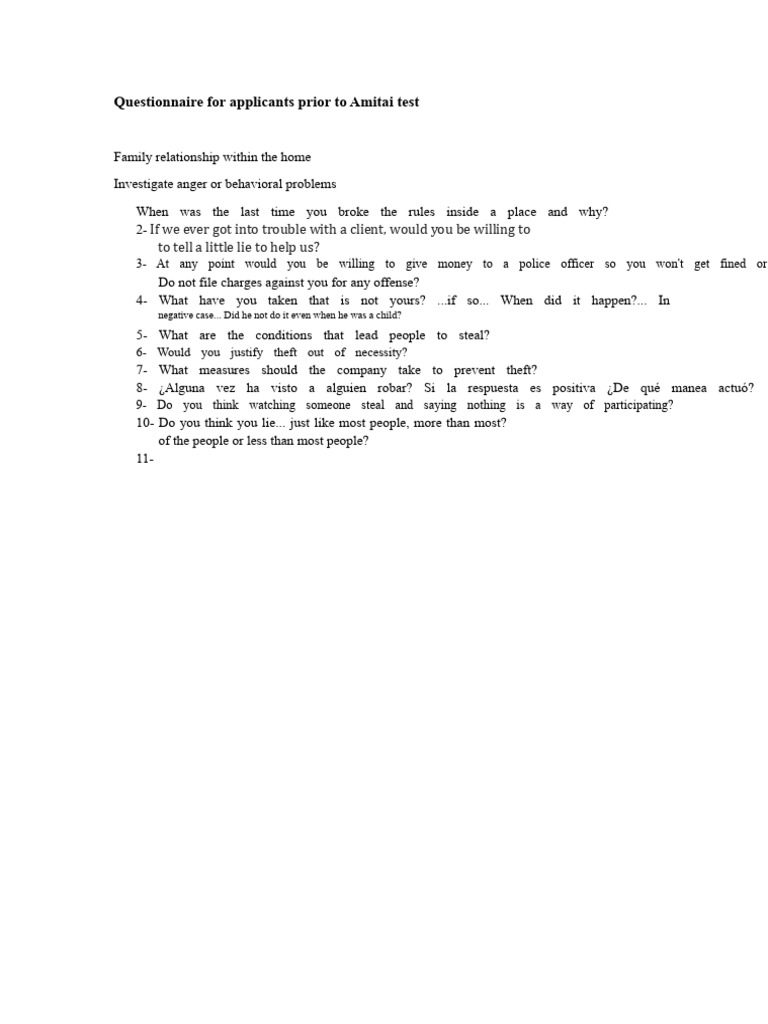 Applicant Questionnaire for Behavioral Assessment | PDF