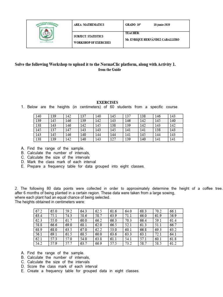 Exercise Workshop 10° Statistics | PDF | Statistics