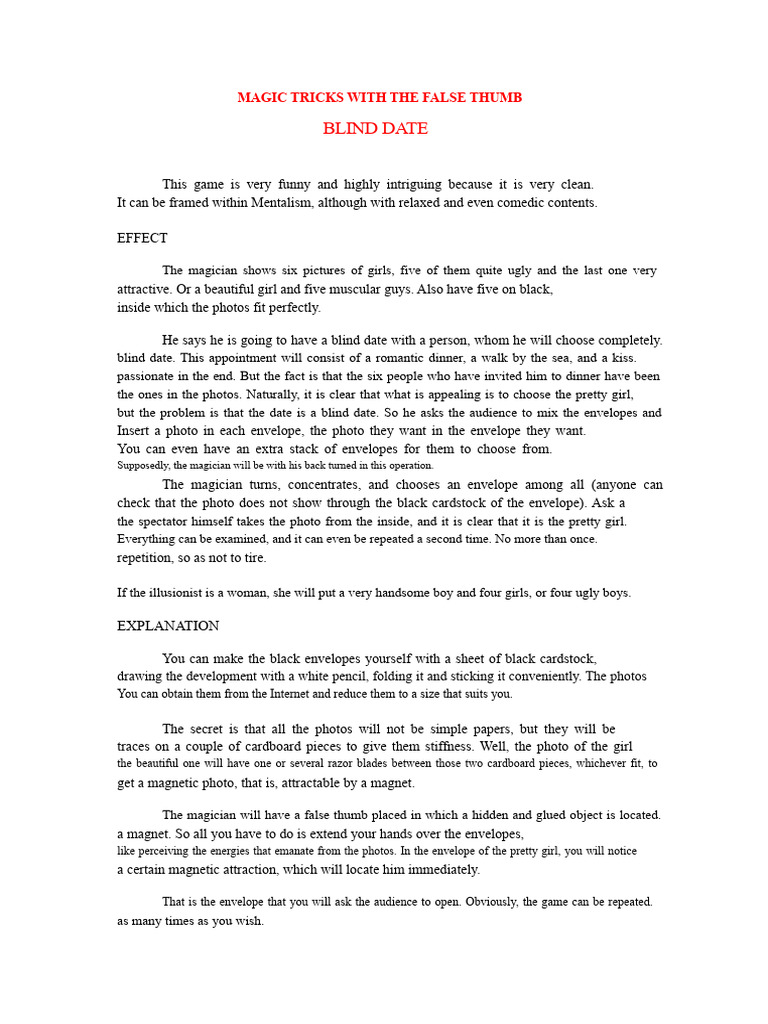 Magic Tricks With The False Thumb | PDF | Magic (Illusion) | Mentalism