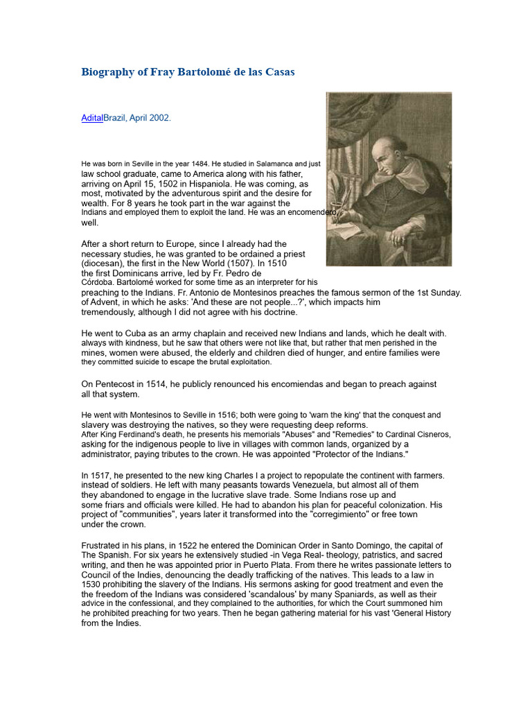 Fray Bartolomé de las Casas Biography | PDF | Spanish Colonization Of ...
