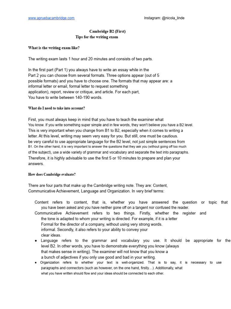 Cambridge B2 Writing Exam Tips | PDF | Essays | Question