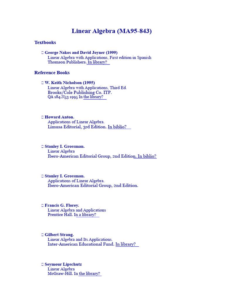 Linear Algebra Textbooks and References | PDF