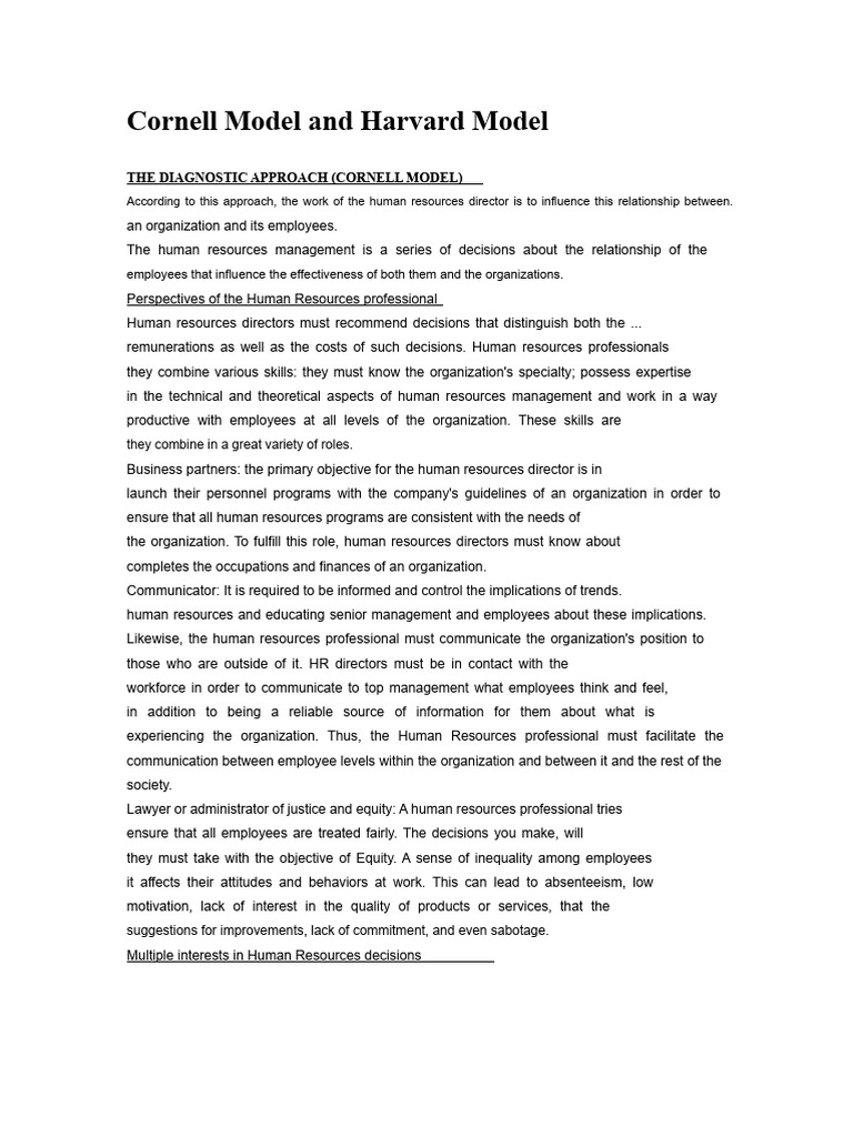 Cornell and Harvard Models of HR Management | PDF | Human Resources ...