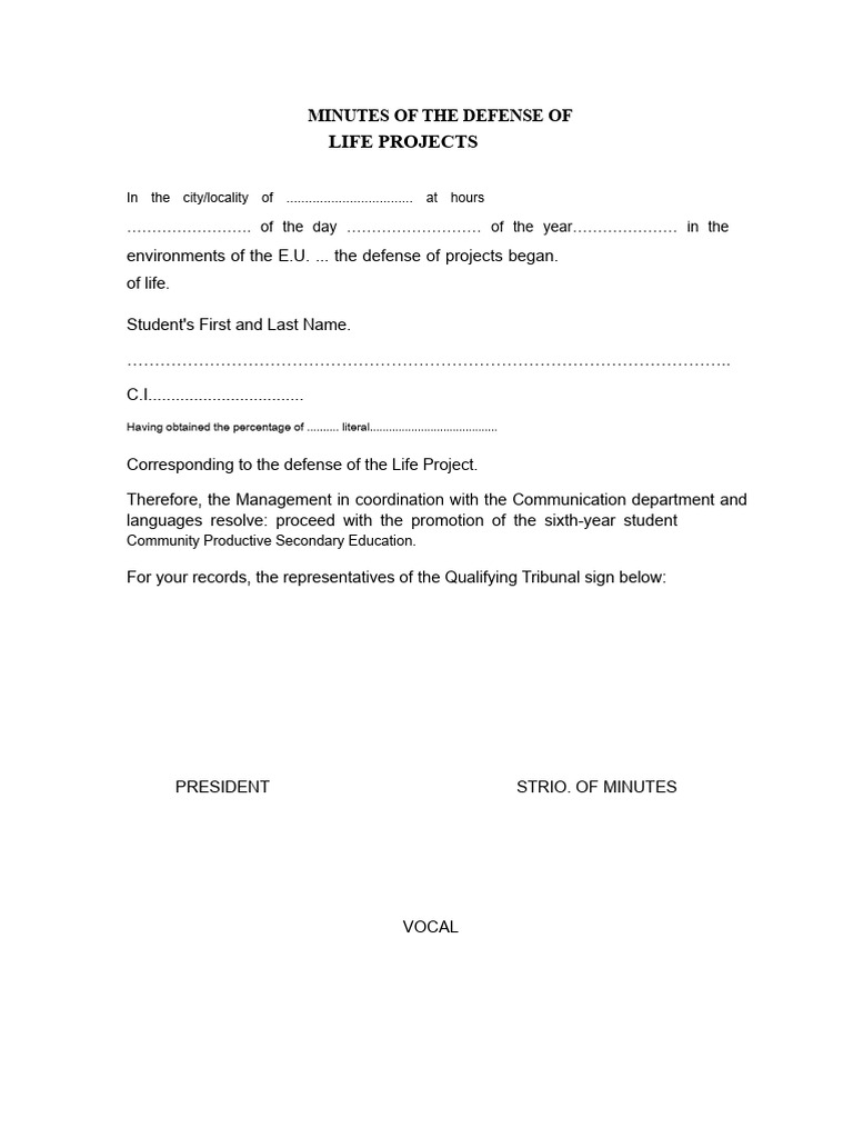 Defense of Life Projects Minutes | PDF