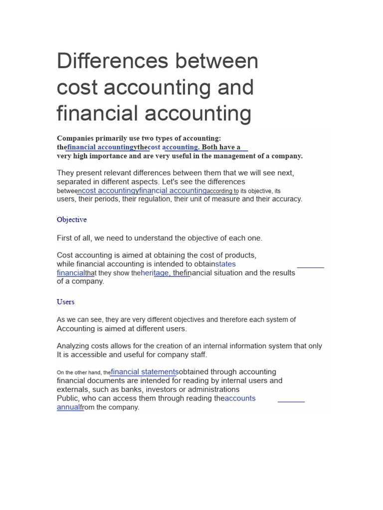 Cost vs Financial Accounting Explained | PDF | Income Statement | Expense