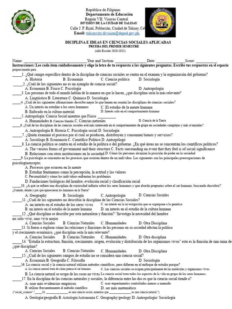 Disciplina e Ideas en Ciencias Sociales Aplicadas Examen | PDF ...