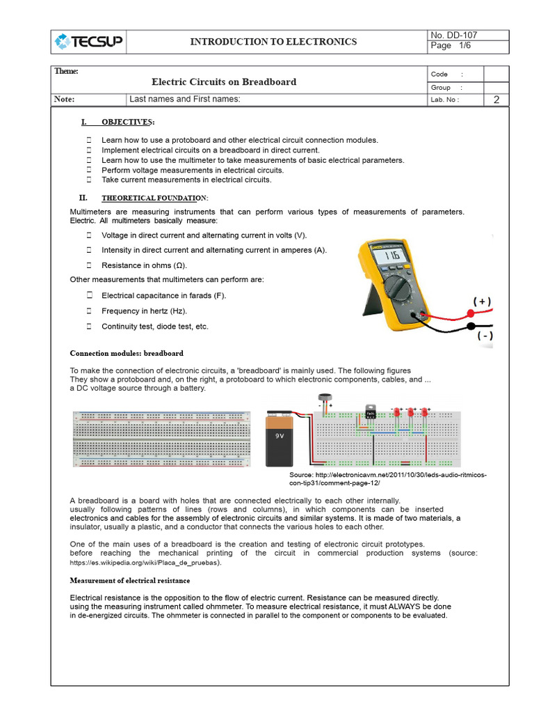 Lab 02 Circuits On Breadboard | PDF | Voltage | Electric Current