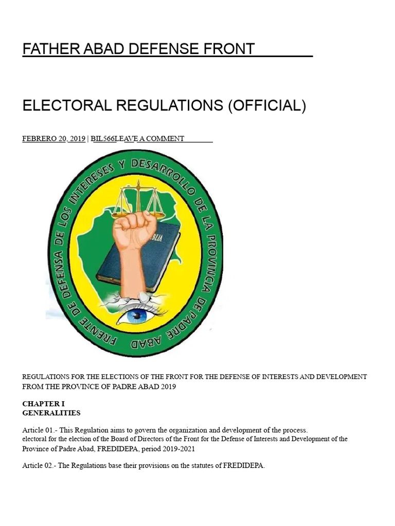 Electoral Regulations (Official) - Defense Front of Padre Abad | PDF ...