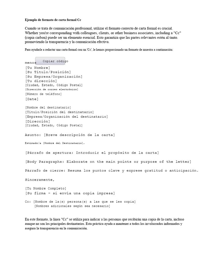 Formato de Carta Formal con Cc | PDF | Puntuación | Comunicación escrita