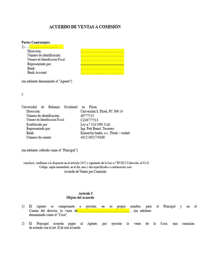 Plantilla de Acuerdo de Comisión 21 | PDF | Propiedad
