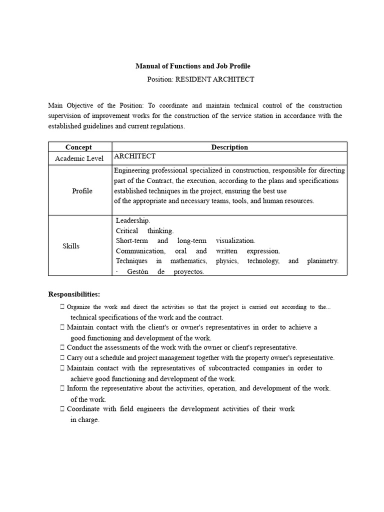 Resident Architect Job Profile Guide | PDF | Regulatory Compliance ...