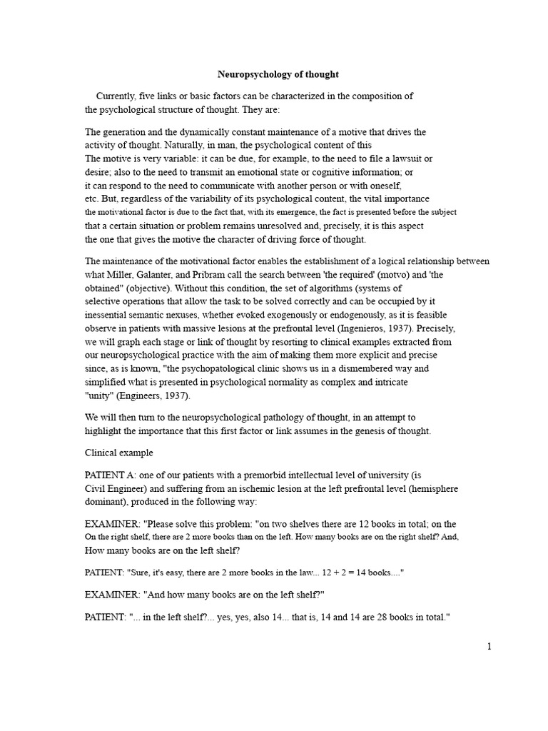 Neuropsychology of Thought Processes | PDF | Thought | Cerebral Cortex