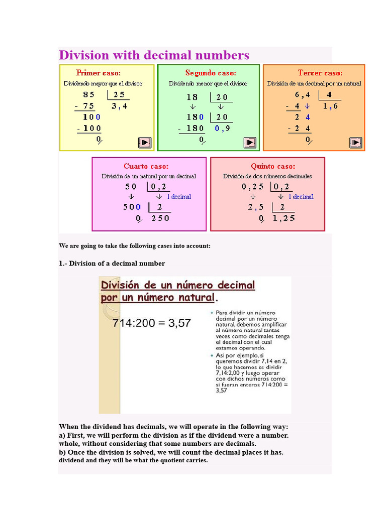 The Division With Decimal Numbers JDA | PDF | Division (Mathematics ...
