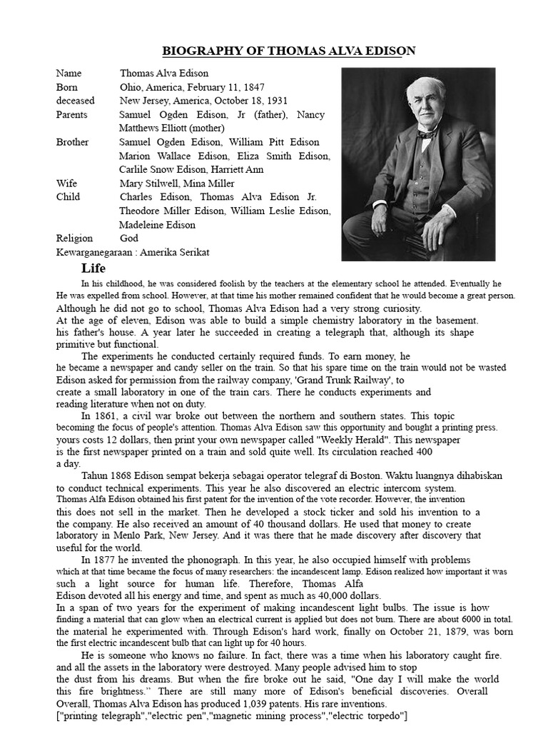 Thomas Edison: Life and Inventions | PDF | Thomas Edison