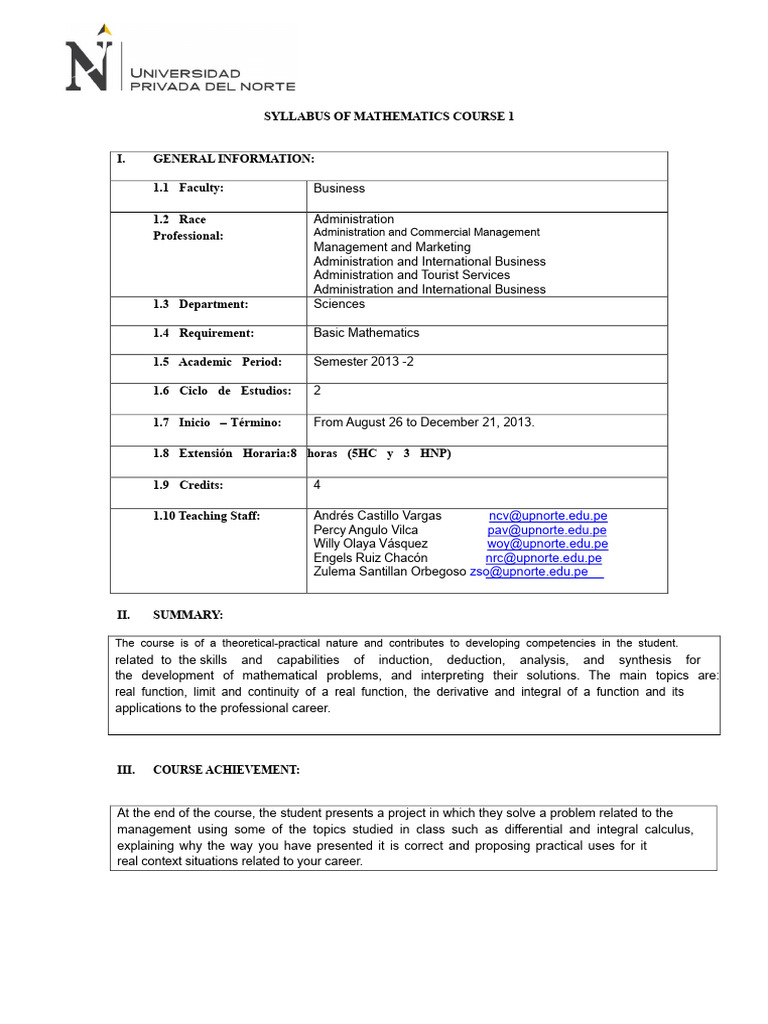 Mathematics Course 1 Syllabus 2013 | PDF | Function (Mathematics ...