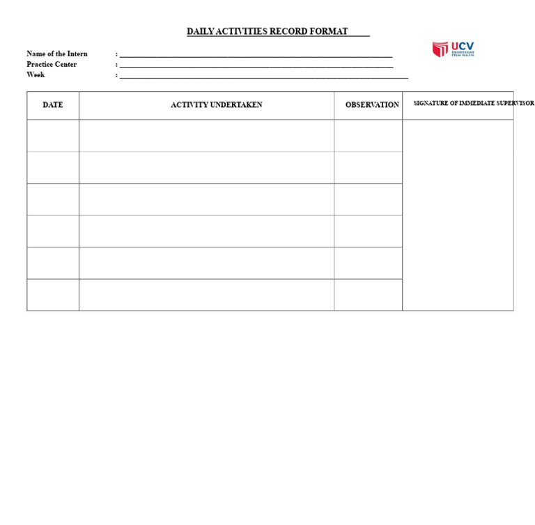 Daily Activities Log | PDF