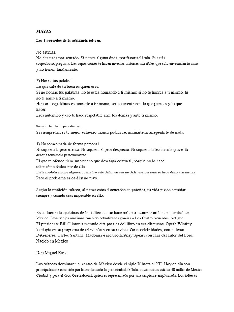Cuatro Acuerdos de Sabiduría Tolteca | PDF