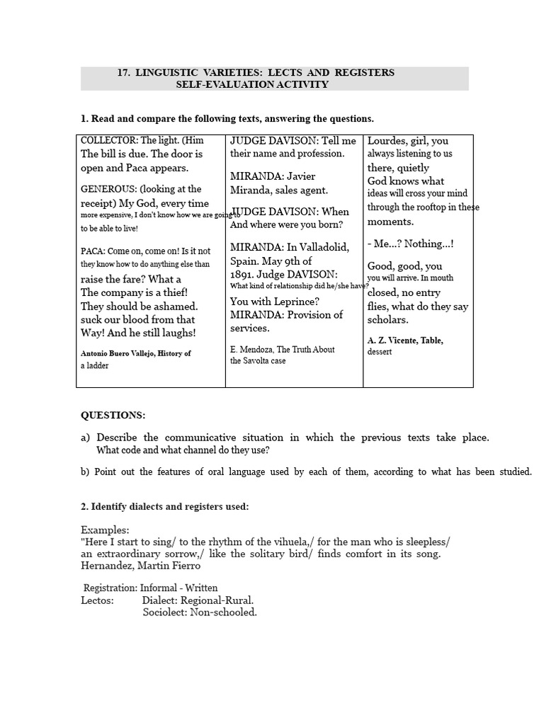 Analyzing Linguistic Varieties and Registers | PDF