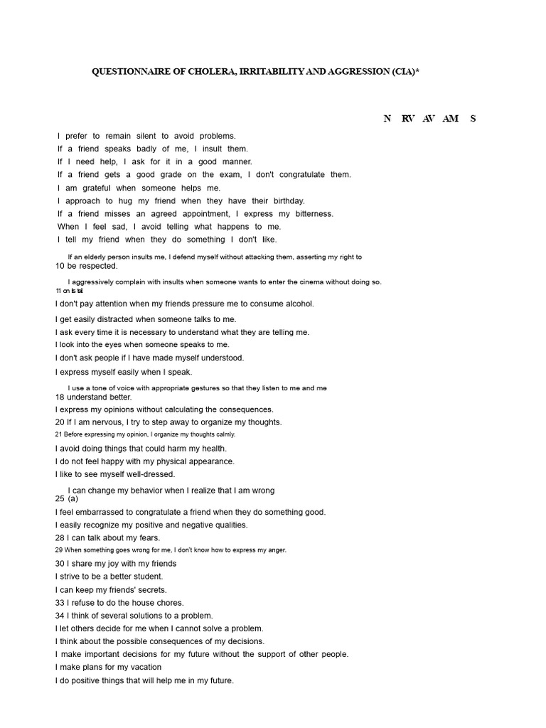 Social Skills Questionnaire. | PDF | Anger | Thought