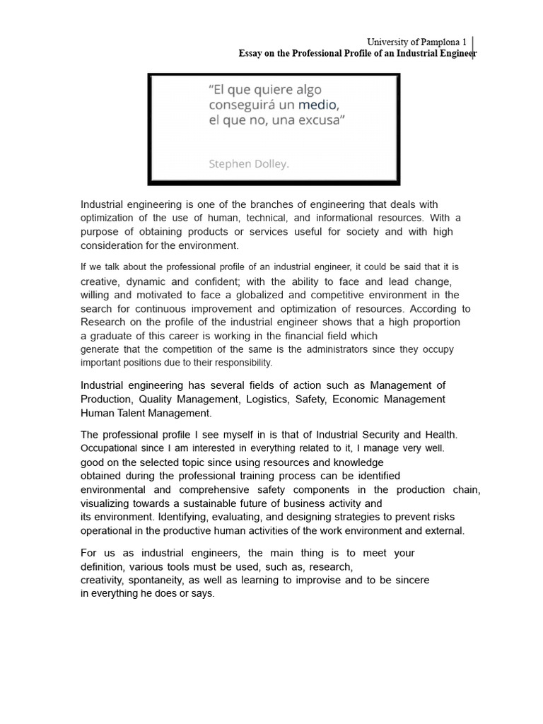Essay On The Professional Profile of An Industrial Engineer | PDF ...