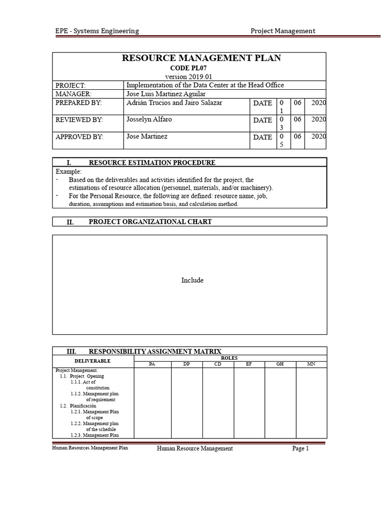 PL 07 Resource Management Plan | PDF | Project Management | Human ...