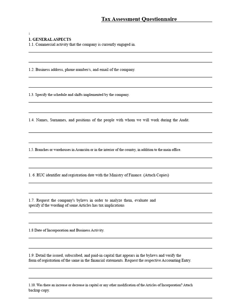 Tax Assessment Questionnaire Guide | PDF | Taxes | Value Added Tax