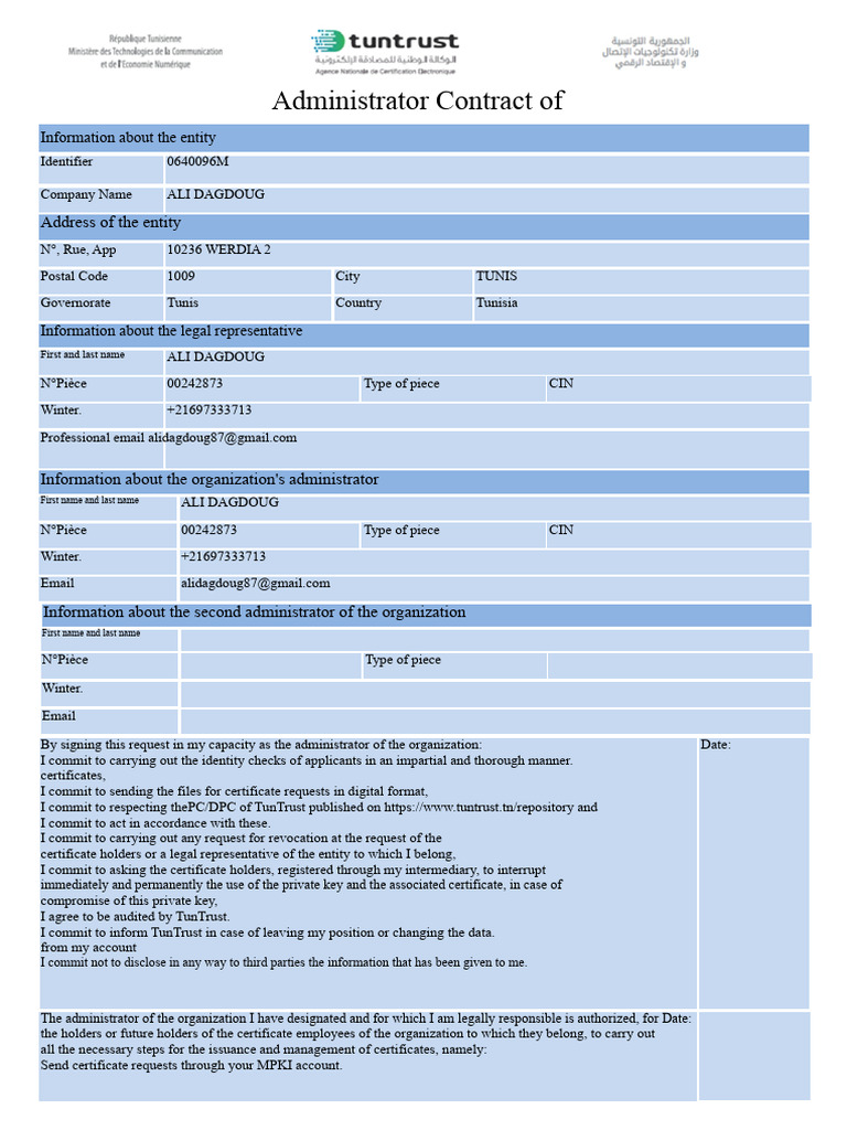 Administrator Contract Of: Address of The Entity | PDF