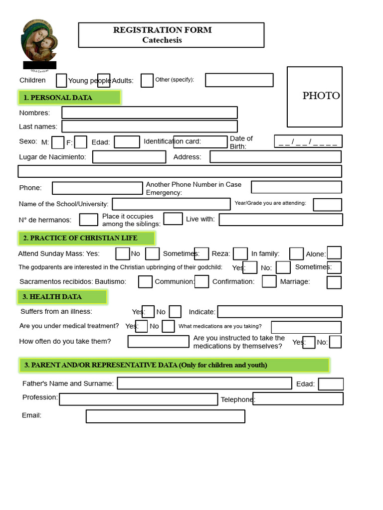 Catechesis Enrollment Form | PDF | Godparent | Social Institutions