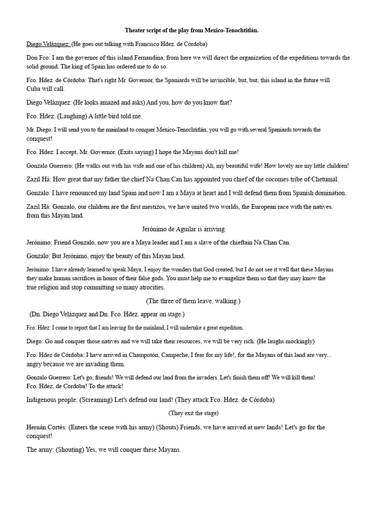 Theatrical Script of The Play of Mexico 1 | PDF | Hernán Cortés ...