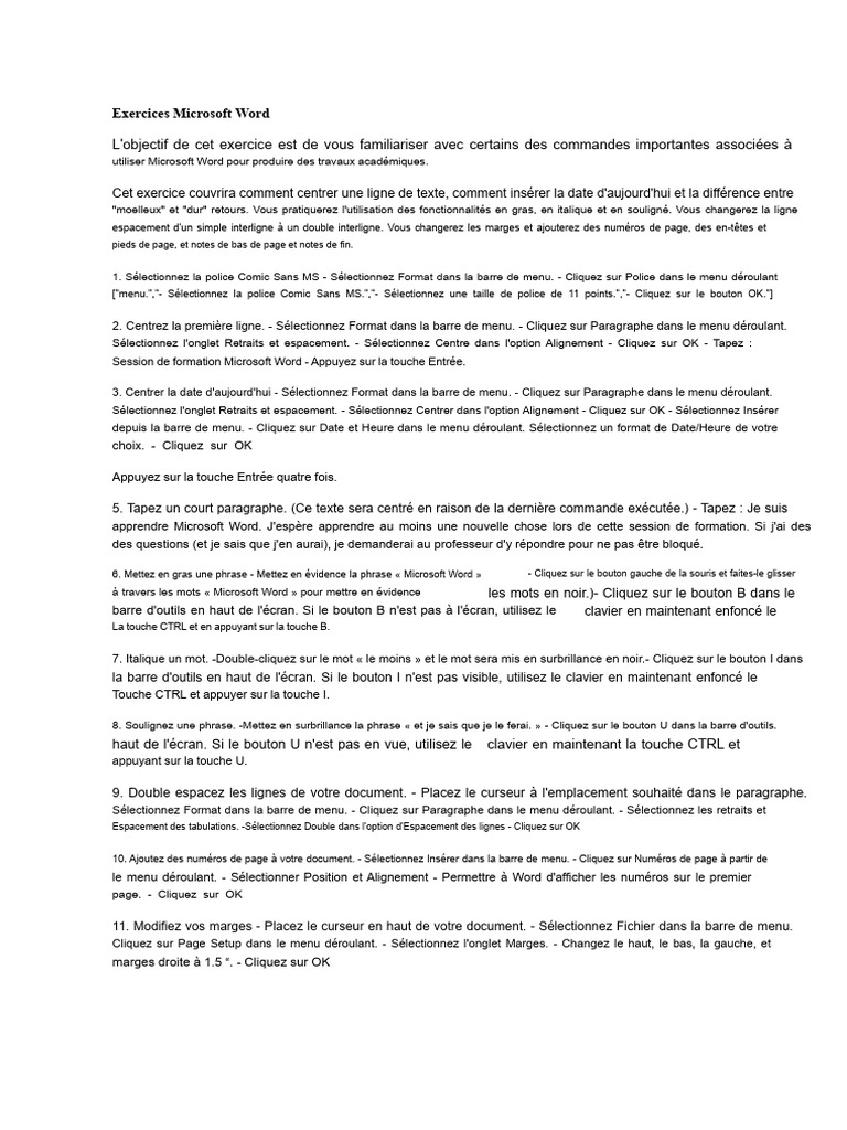 Exercices Microsoft Word | PDF | Microsoft Word | Bouton (informatique)