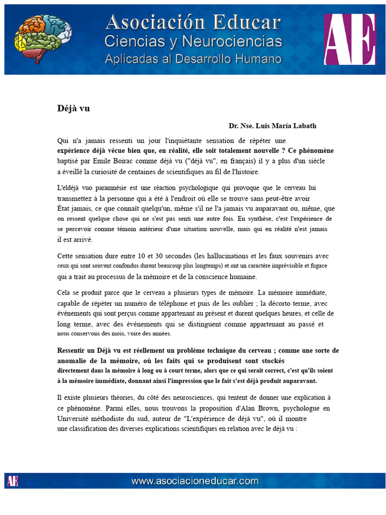 Comprendre le phénomène du déjà vu | PDF | Mémoire | la perception
