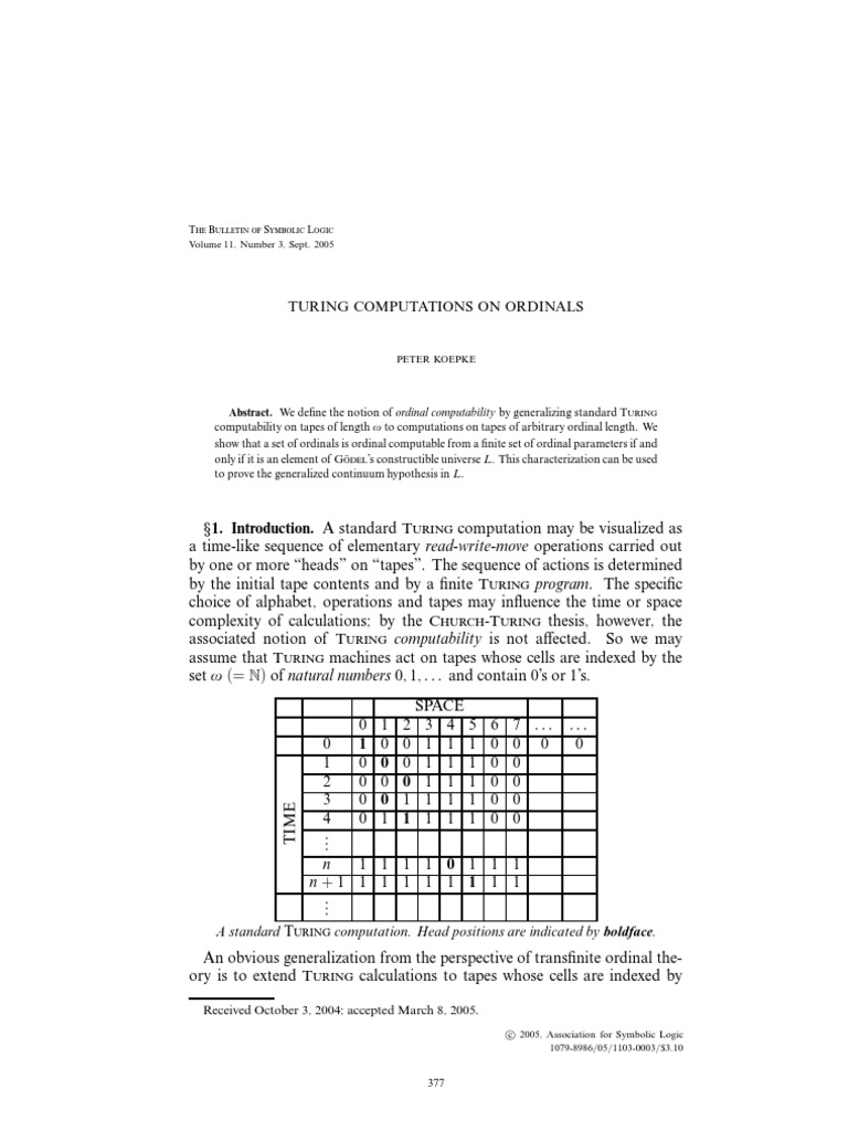 Turing Computations On Ordinals | PDF | Computability Theory | Algorithms