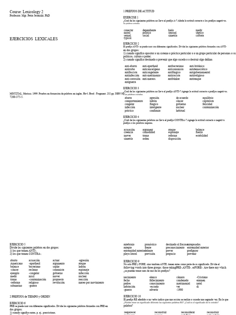 Ejercicios de Lexicología - 1-50 | PDF