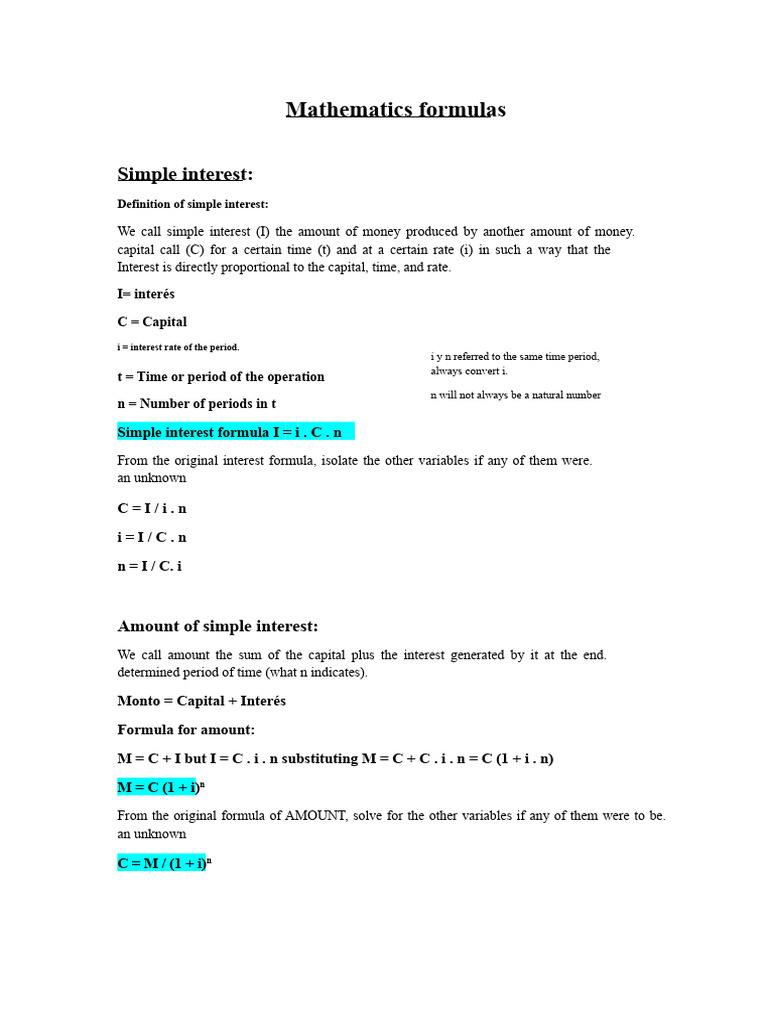 Financial Mathematics Formulas | PDF | Interest | Compound Interest