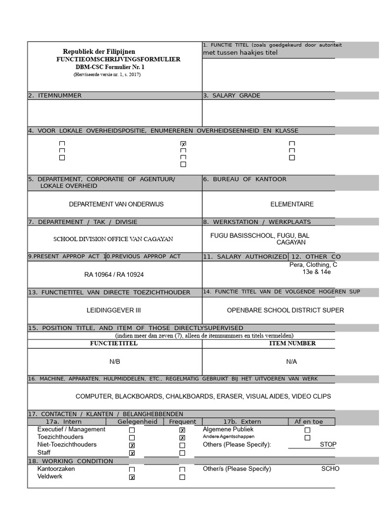 DBM CSC Formulier Nr. 1 Functieomschrijving Formulieren.. | PDF